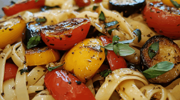 Pasta Primavera with Roasted Vegetables and Balsamic Glaze