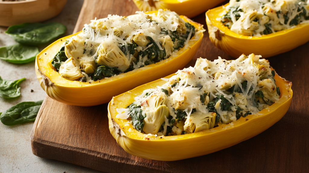 Spinach and Artichoke Stuffed Squash