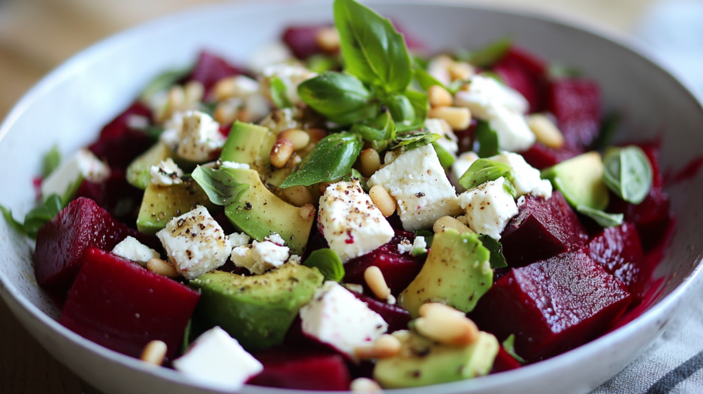 Beetroot and Avocado Salad with Feta and Pine Nuts