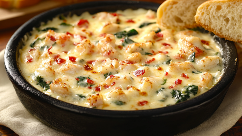 Cheesy Crab and Spinach Dip with Garlic Bread Recipe