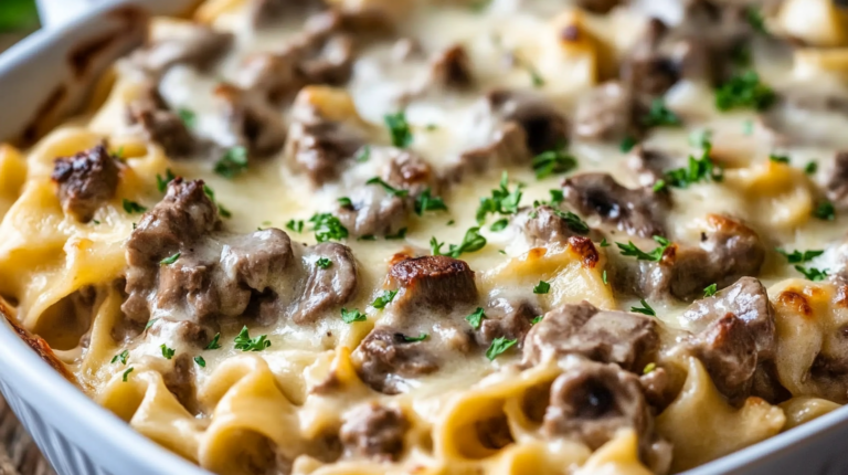 Cheesy Venison Stroganoff Bake Recipe