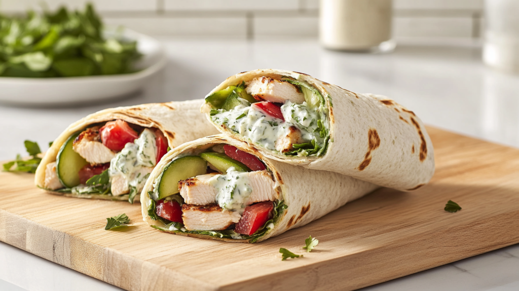 Greek-Style Chicken Wraps with Tzatziki and Veggies
