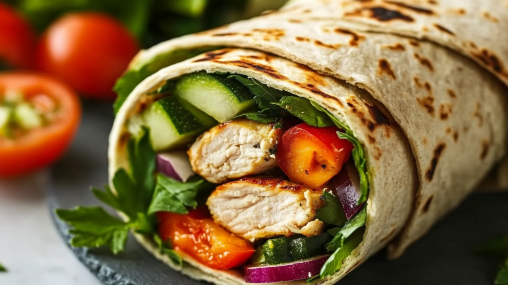 Mediterranean Chicken Wraps with Hummus and Fresh Veggies