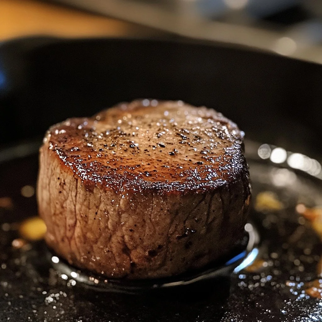 Sizzling Filet Mignon in a Cast Iron Pan
