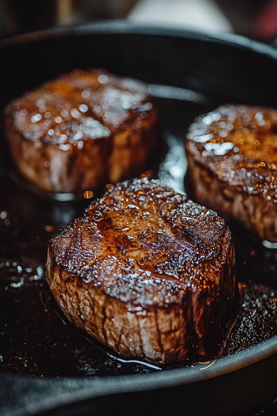 Sizzling Filet Mignon in a Cast Iron Pan